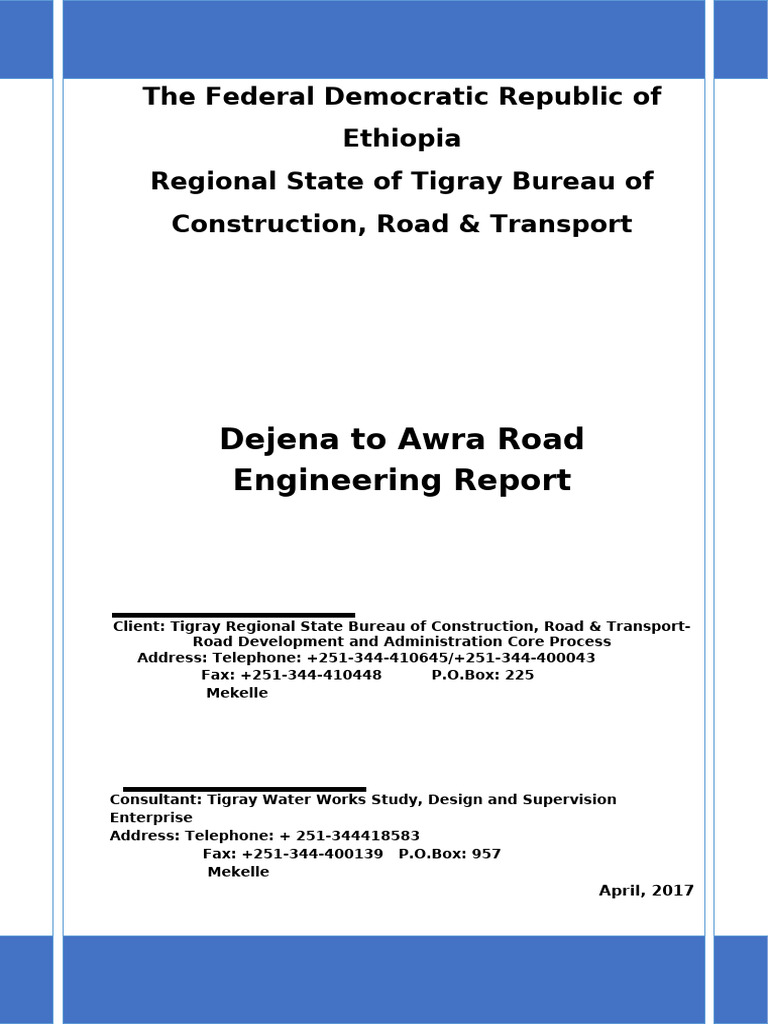 DEJENA TO AWRA ROAD DESIGN ENGINEERING REPORT | PDF | Topography | Road