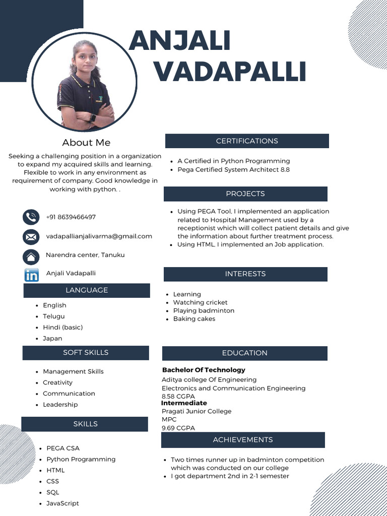 Vadapalli Anjali Resume - Compressed | PDF