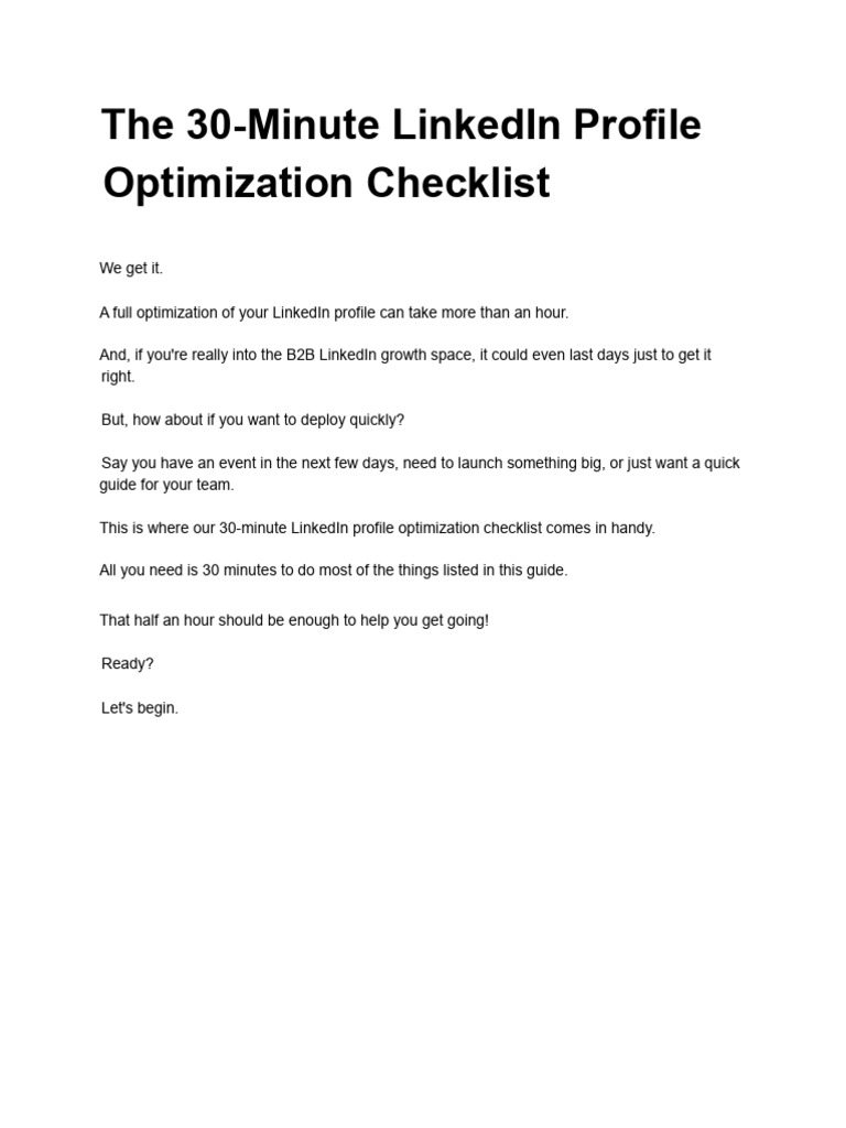 The 30-Minute LinkedIn Profile Optimization Checklist | PDF | Linked In