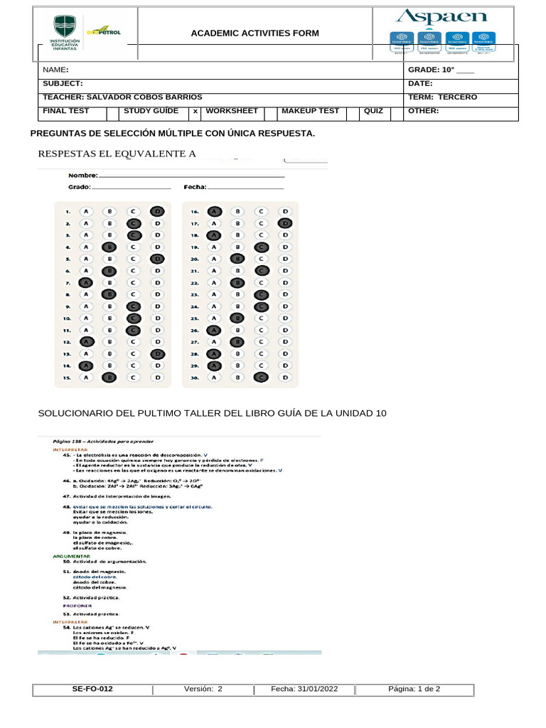 Guía de Estudio para Examen Final 10° | PDF