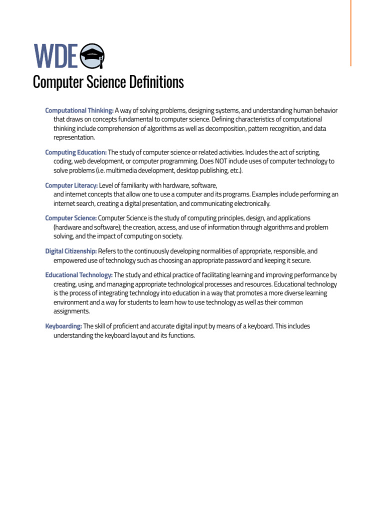 2022 WDE Computer Science Definition Sheet | PDF