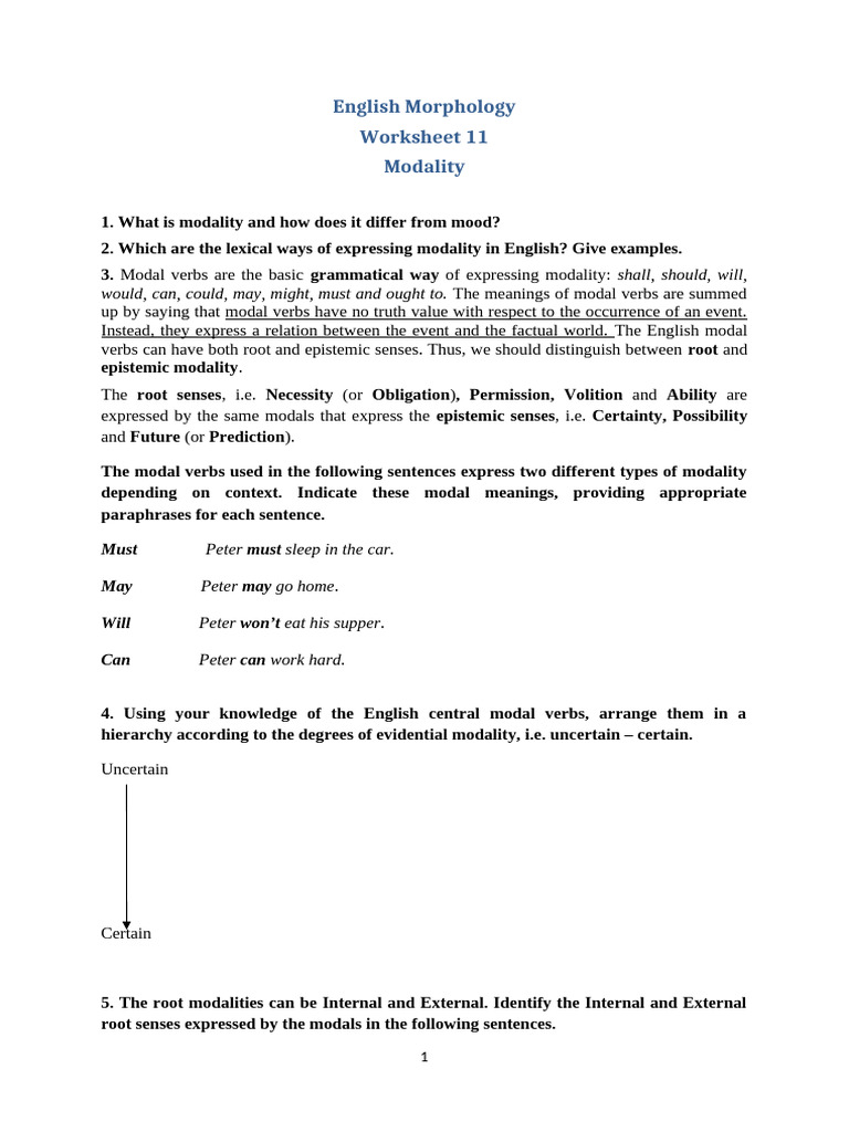 Morphology Topic 11 Worksheet | PDF | Verb | Semantics