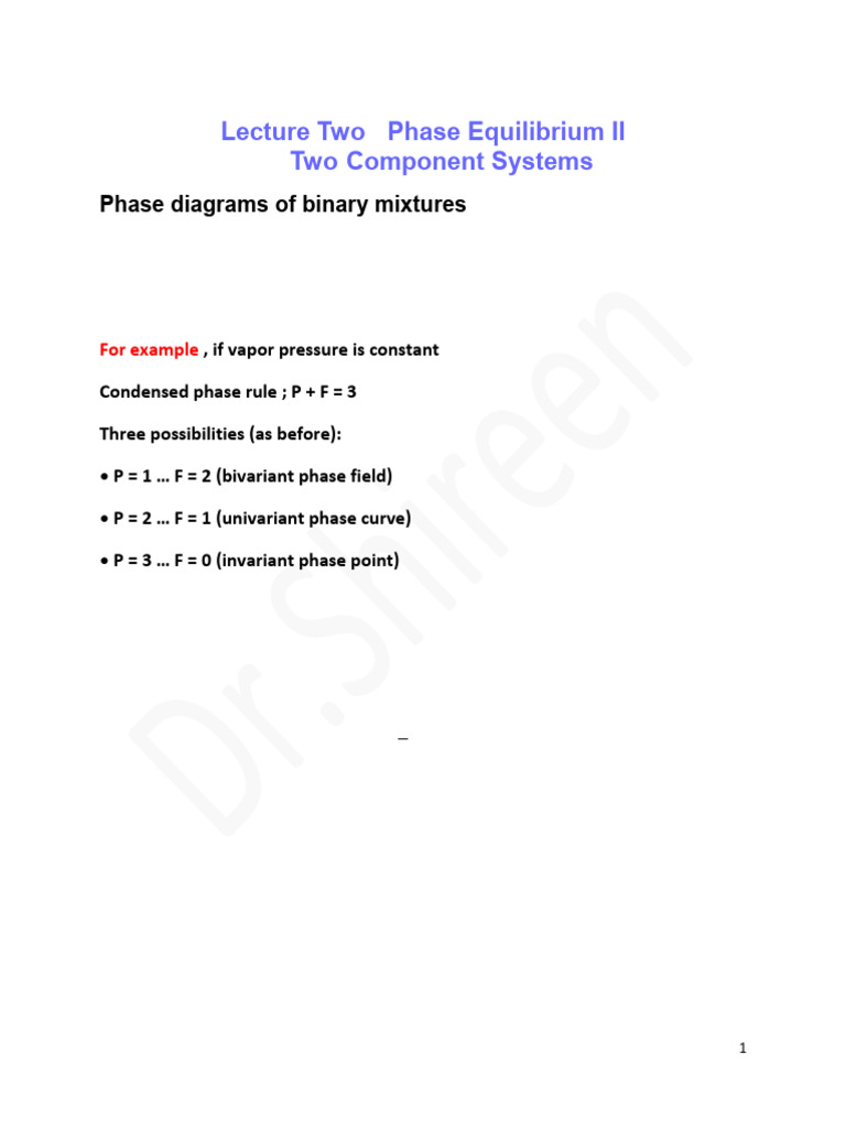 Lecture - 2, Two Component System, 2023 | PDF | Distillation | Phase (Matter)