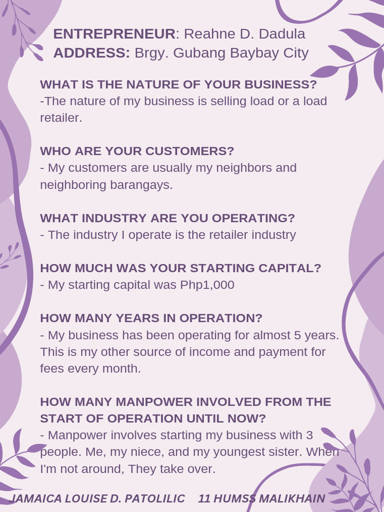 Entrepreneurship Interview P1 20250121 194155 0000 | PDF