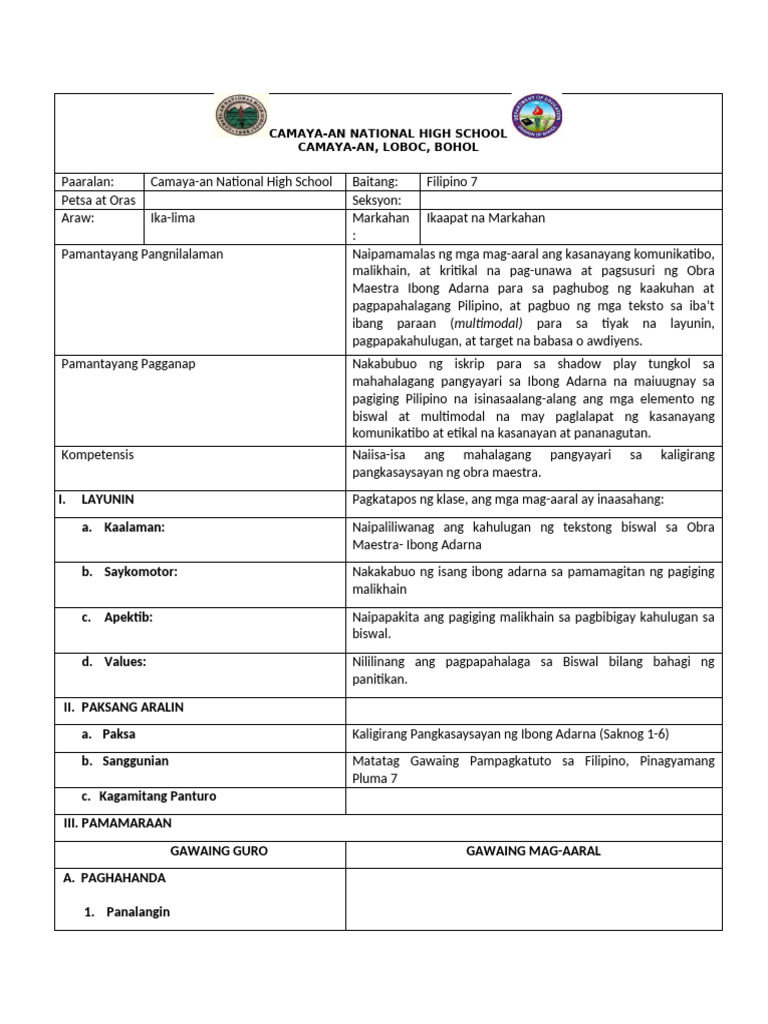 Fil7.lessonplan (WK.1 Day. 5) | PDF