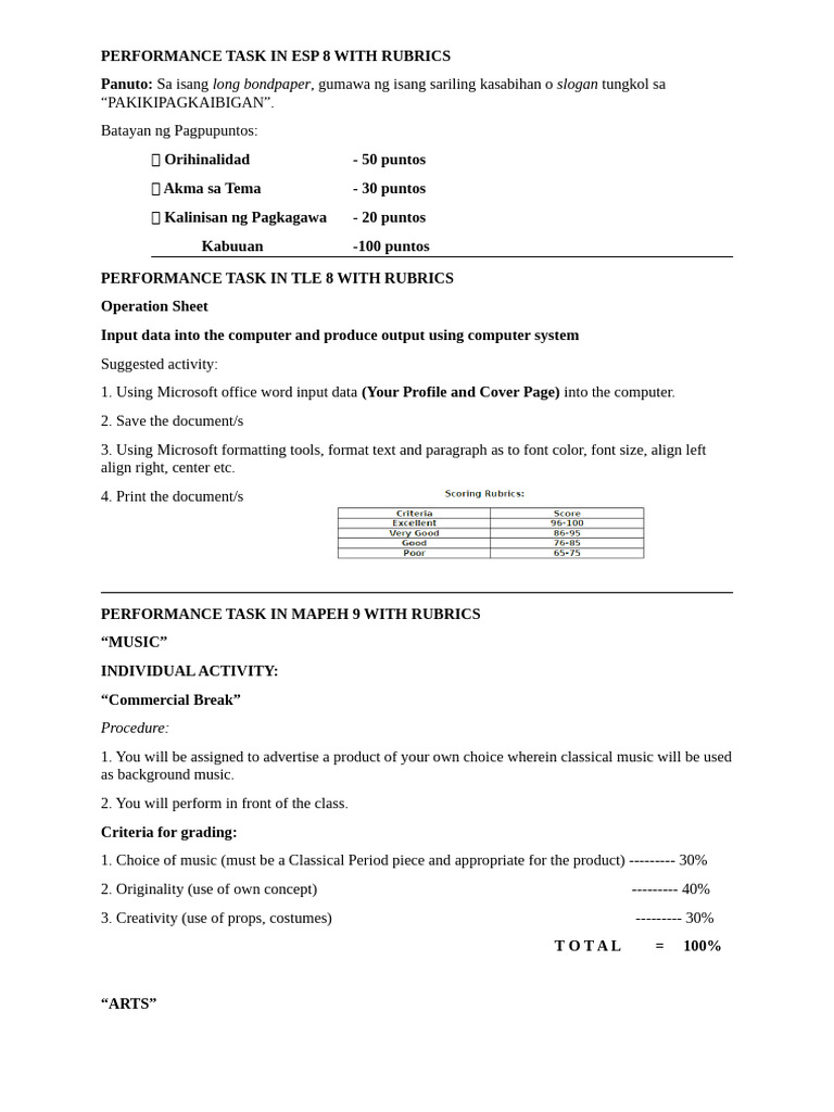 Performance Tasks with Rubrics for Students | PDF | Grammar | Information