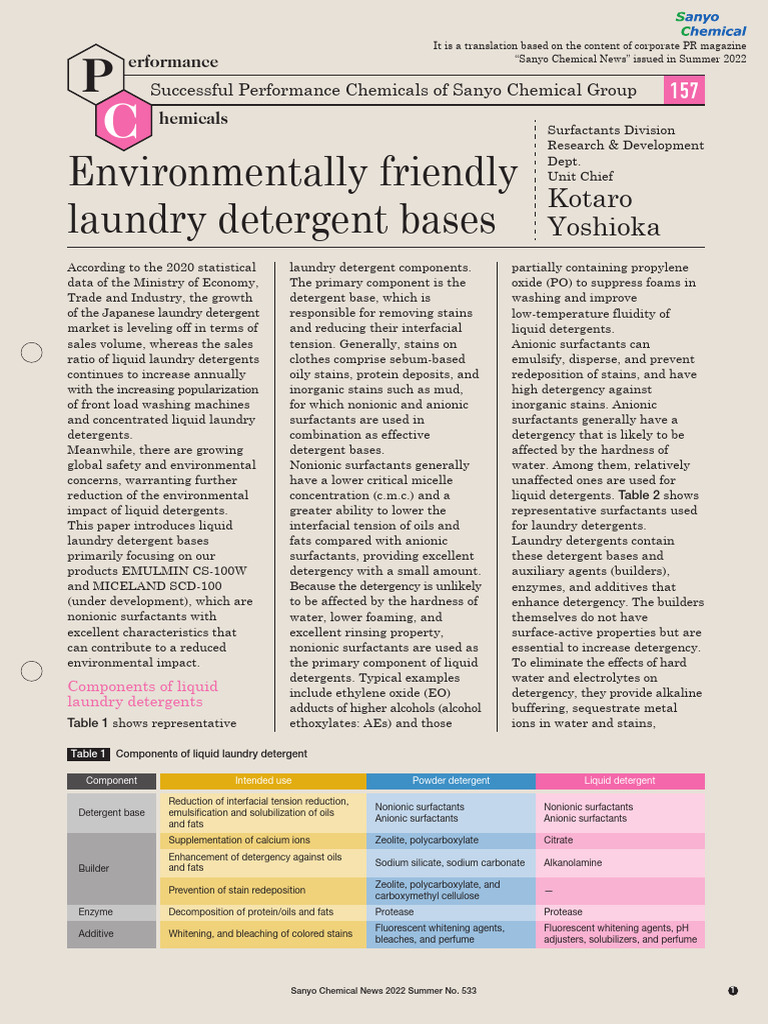 Environmentally Friendly Laundry Detergent | PDF | Detergent | Surfactant