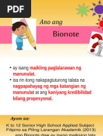 MGA HALIMBAWA NG Bionote | PDF