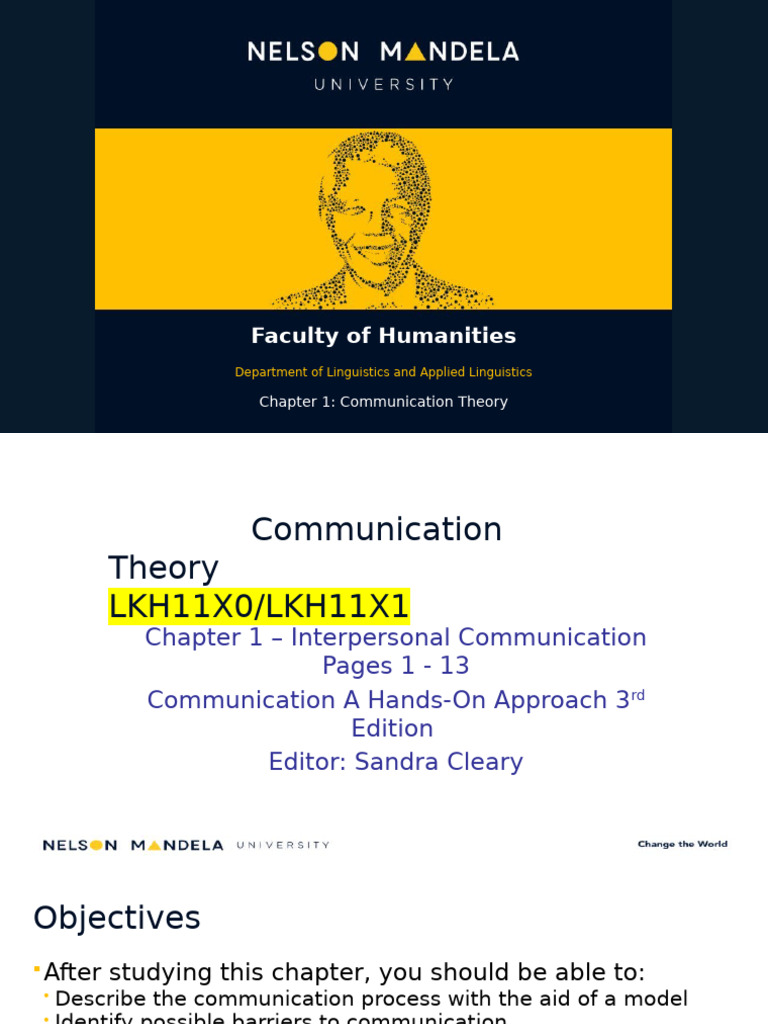 Communication Theory Lecture 1 Interpersonal Communication 2025 | PDF ...