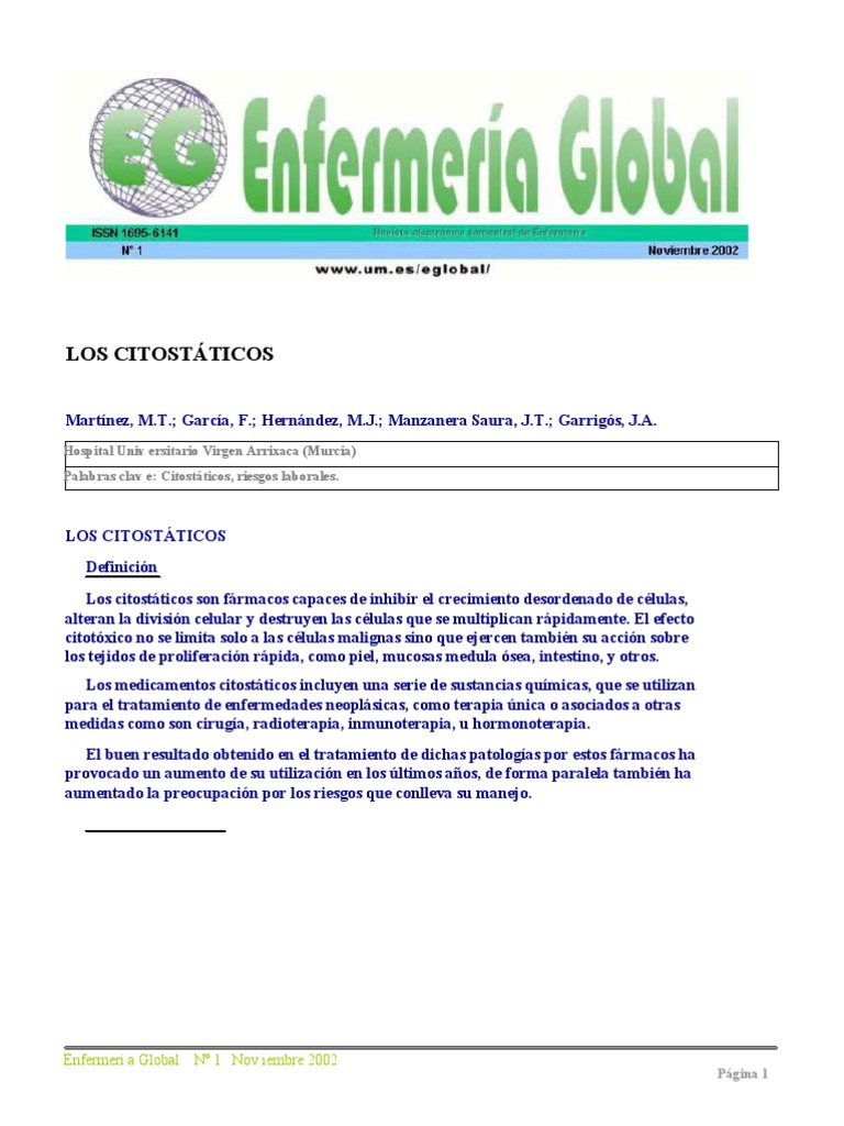 Citostaticos Resumen | PDF | Quimioterapia | Seguridad y salud ocupacional