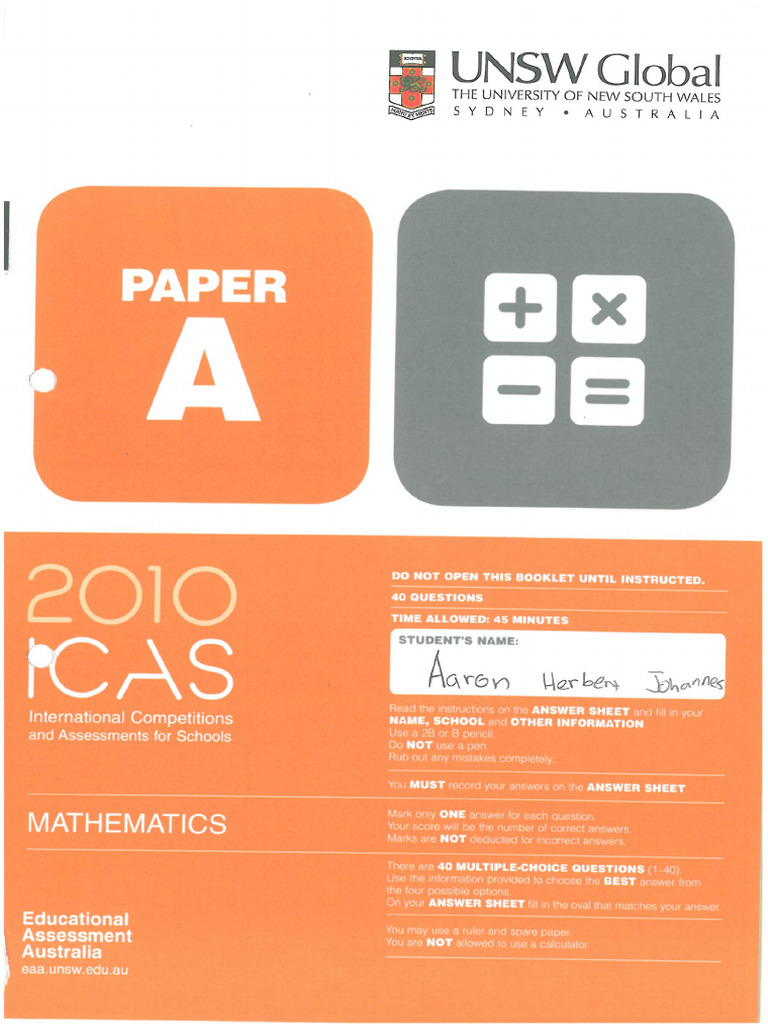 Icas A Mathematics 2010 | PDF