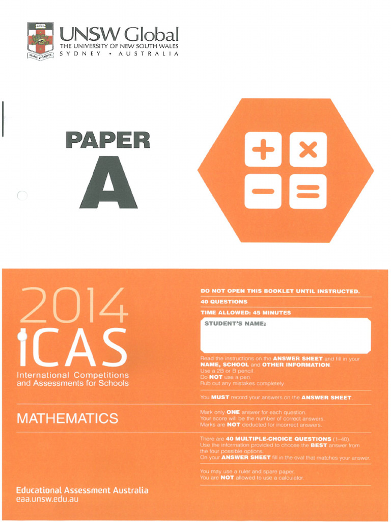 Icas A Mathematics 2014 | PDF