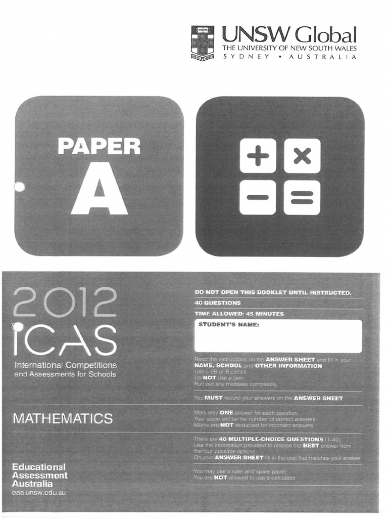 Icas A Mathematics 2012 | PDF