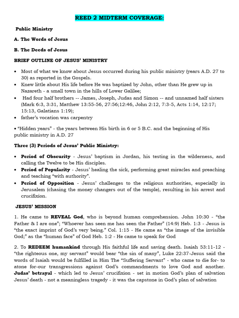 Reed 2 Midterm Coverage 1 1 | PDF | Jesus | Parables Of Jesus