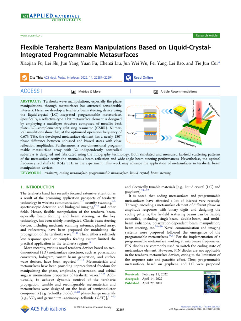 Fu Et Al 2022 Flexible Terahertz Beam Manipulations Based On Liquid Crystal Integrated ...