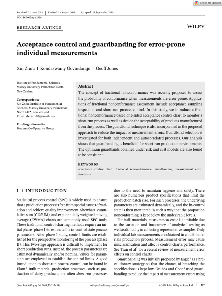 Quality Reliability Eng - 2018 - Zhou - Acceptance Control and ...