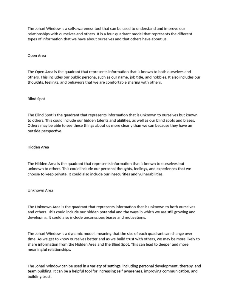 Understanding the Johari Window Model | PDF | Self Awareness | Thought
