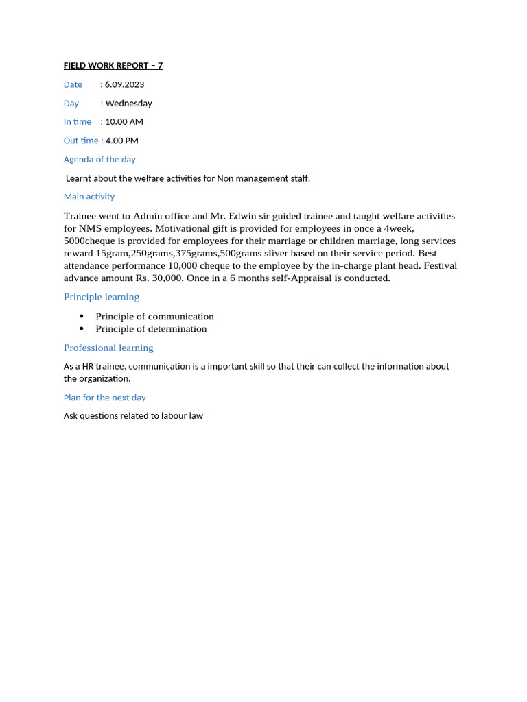 FIELD WORK REPORT_DAY07_GRACECAROL | PDF