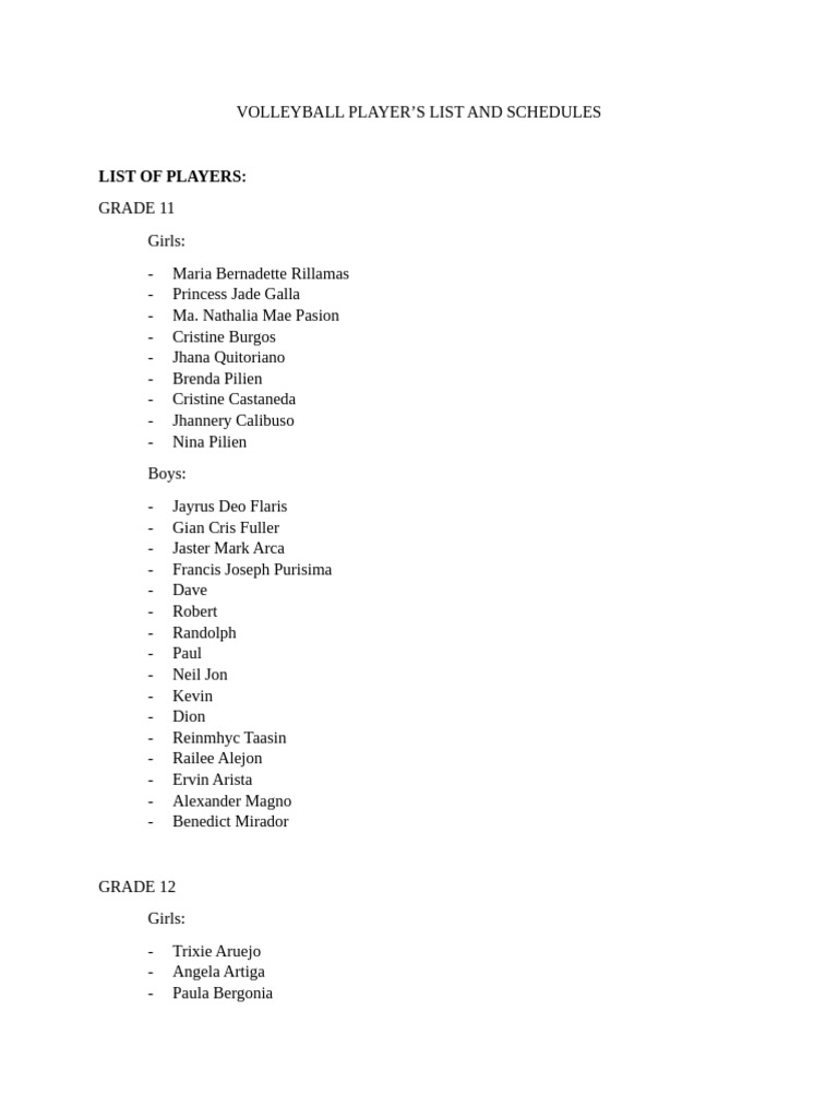 Volleyball Players and Match Schedule | PDF