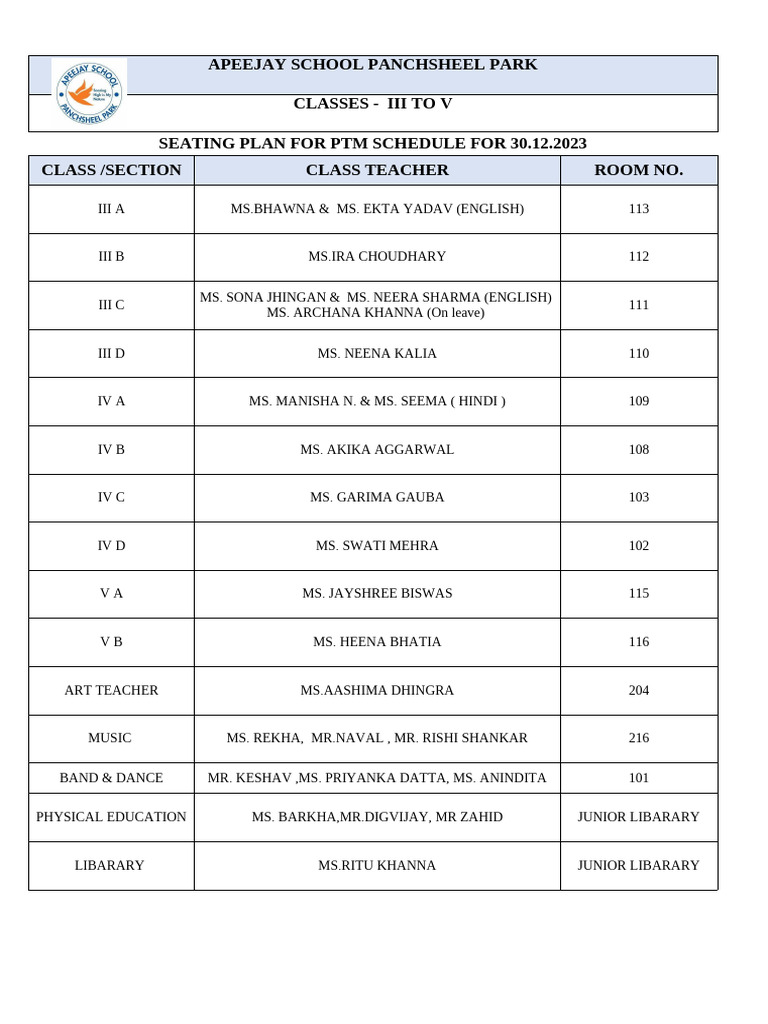 PTM Seating Plan 30.12.23 | PDF