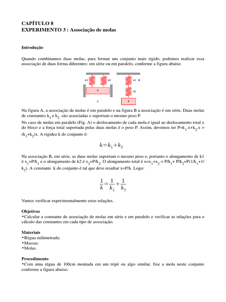 Associação de Molas: Experimento e Cálculos | PDF | Massa | Força