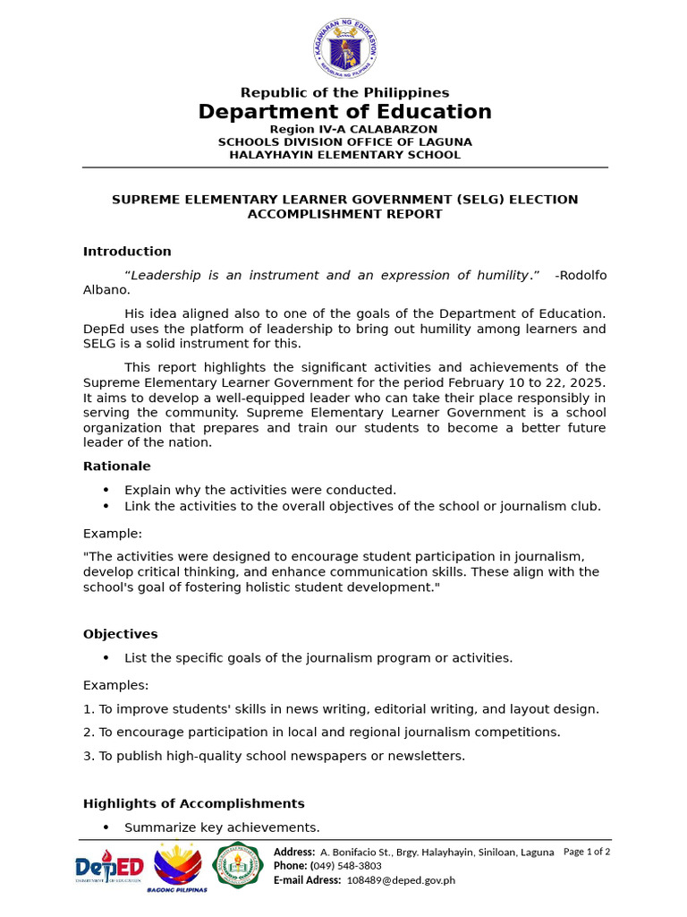 SELG Election Accomplishment Report | PDF | Journalism | Learning