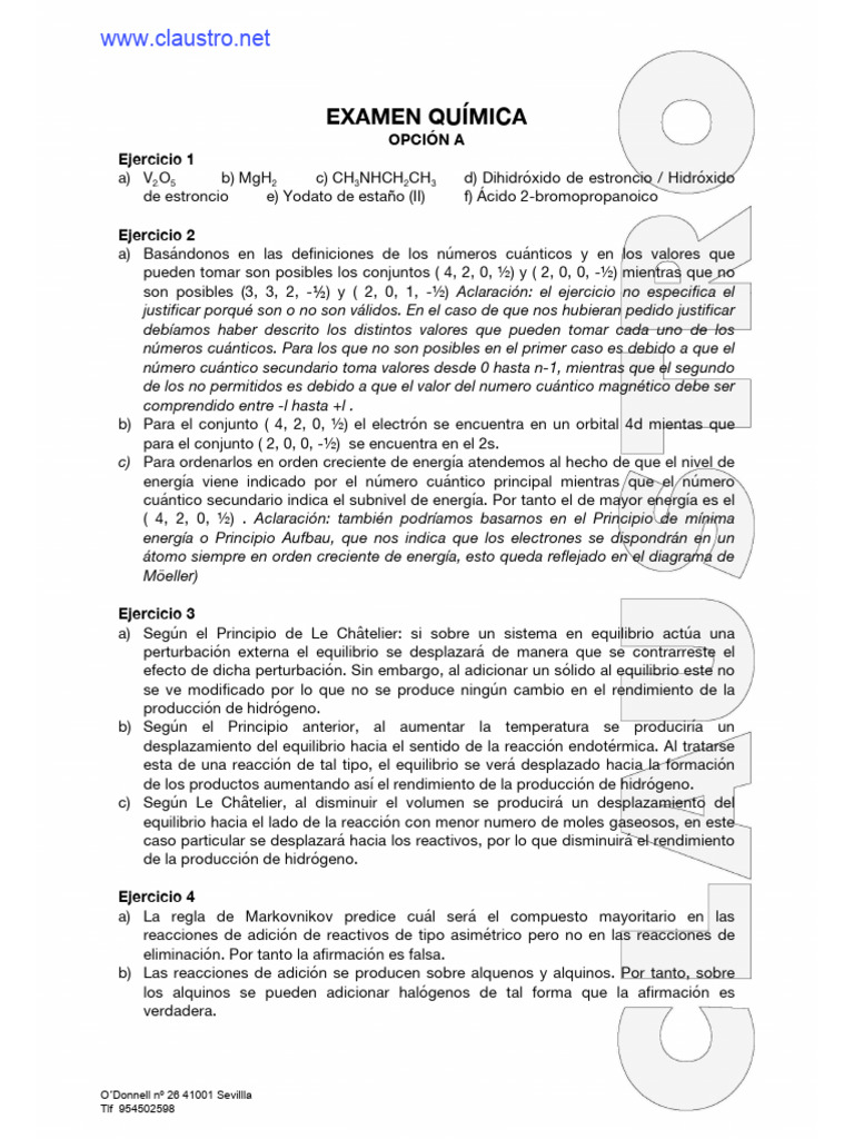 Examen Resuelto Quimica Junio 2019 Claustro Sevilla | PDF | Compuestos químicos | Química analítica