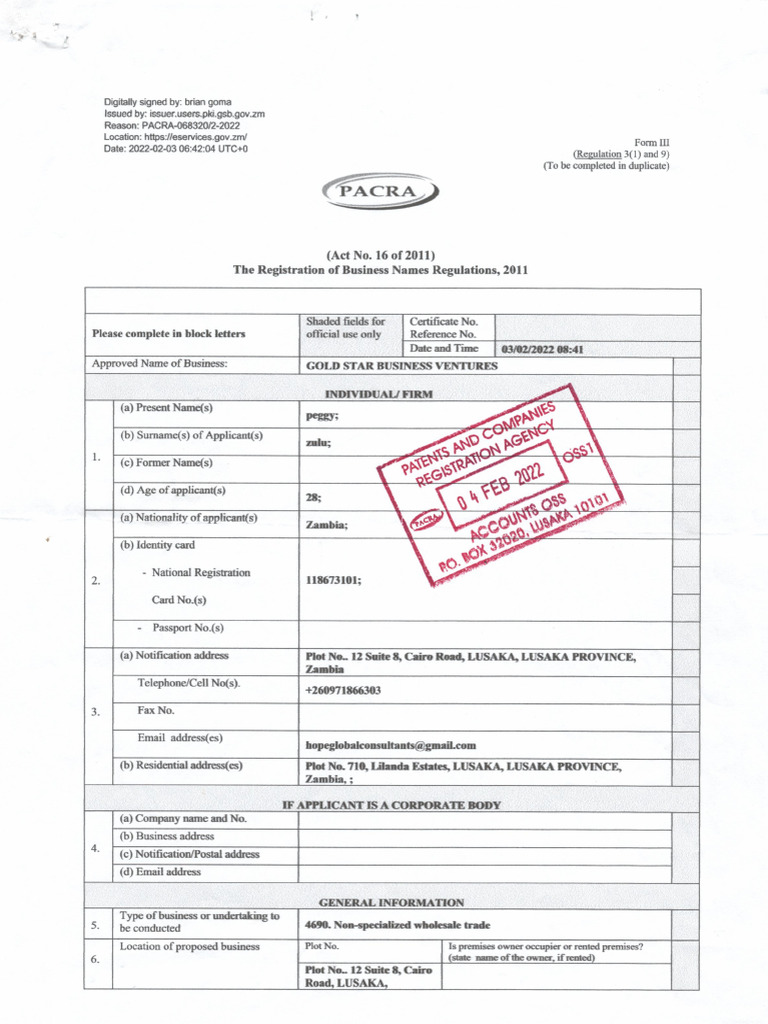 Business Name Registration Pacra | PDF