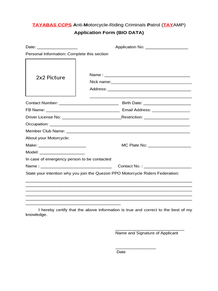 TAYABAS-MC-RIDERS-APLLICATION-FORM | PDF