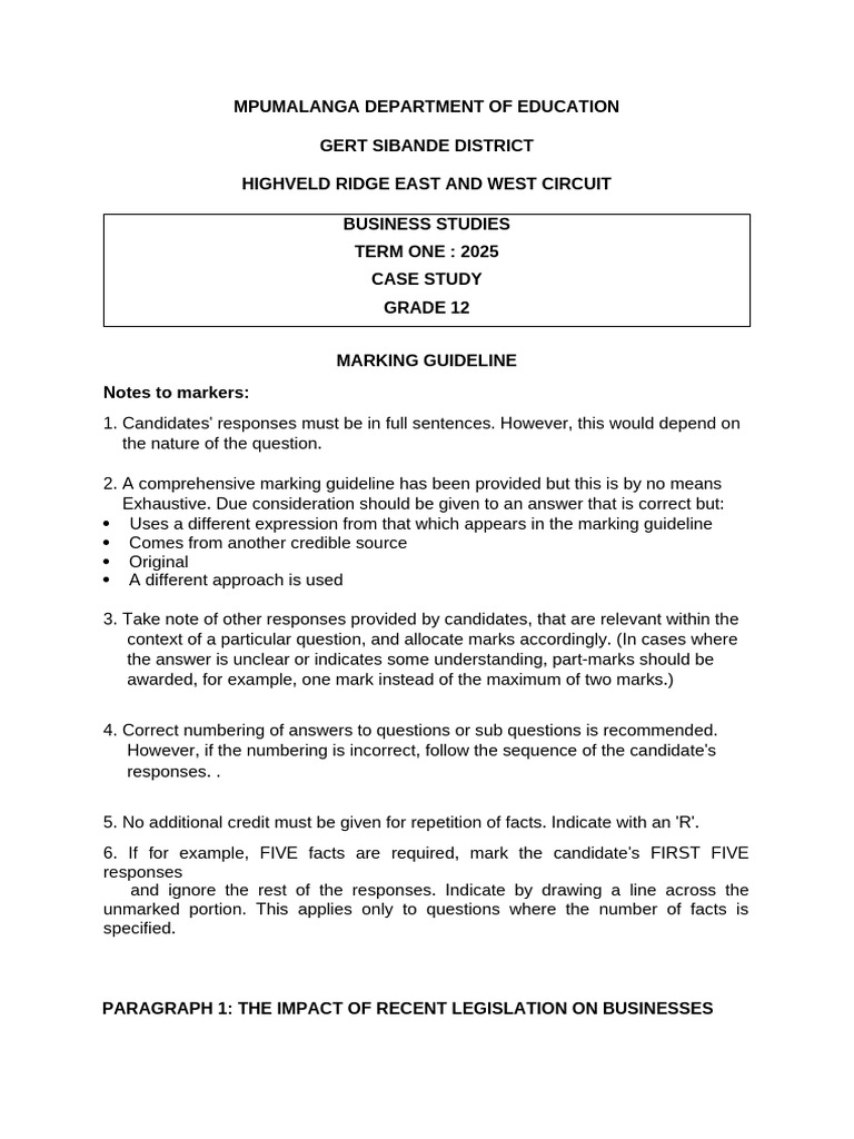 Grade 12 Business Studies Case Study 2025 | PDF | Employment | Recruitment