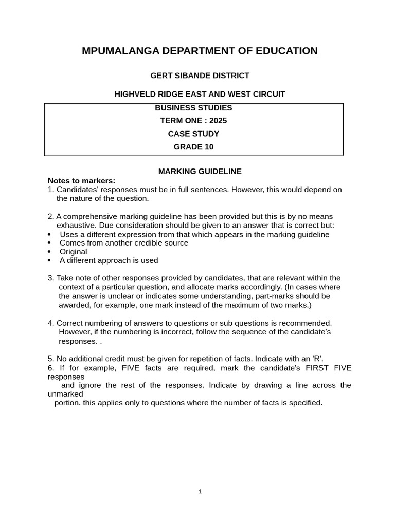 Case Study Grade 10 2025 Marking Guidelines | PDF | Loans ...
