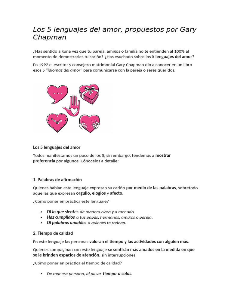 Los 5 lenguajes del amor de Chapman | PDF | Amor