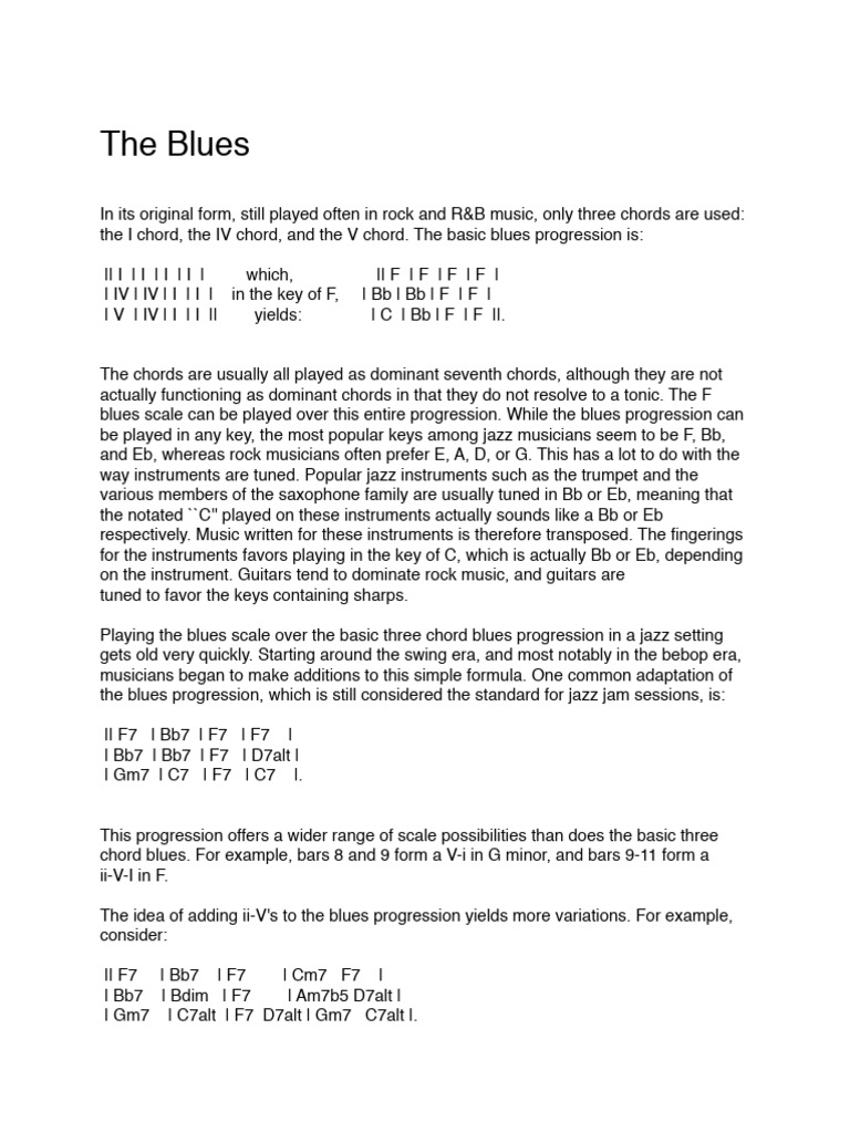 Blues Chord Progressions Explained | PDF | Chord (Music) | Musical Forms