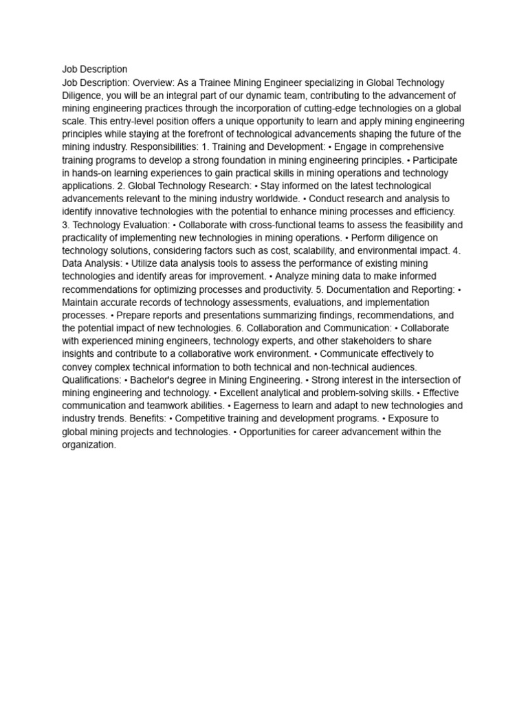 Job Description VSMB Goa | PDF | Engineering | Mining