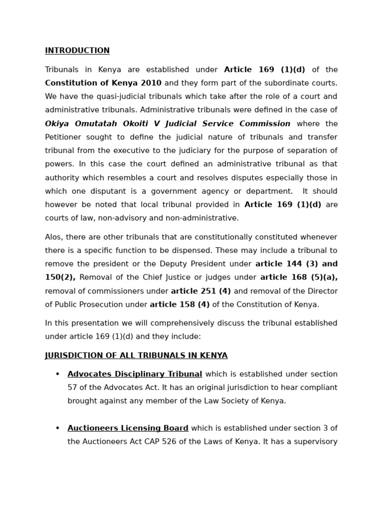 Overview of Tribunals in Kenya | PDF | Tribunal | Jurisdiction
