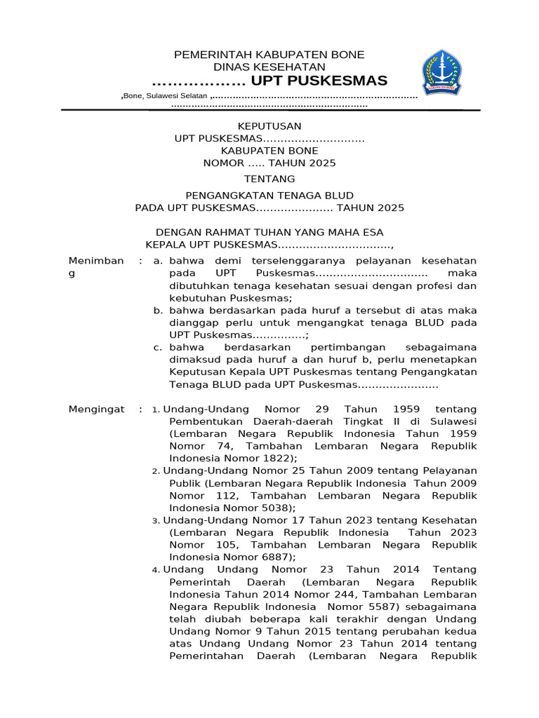 Format SK Tenaga Blud | PDF