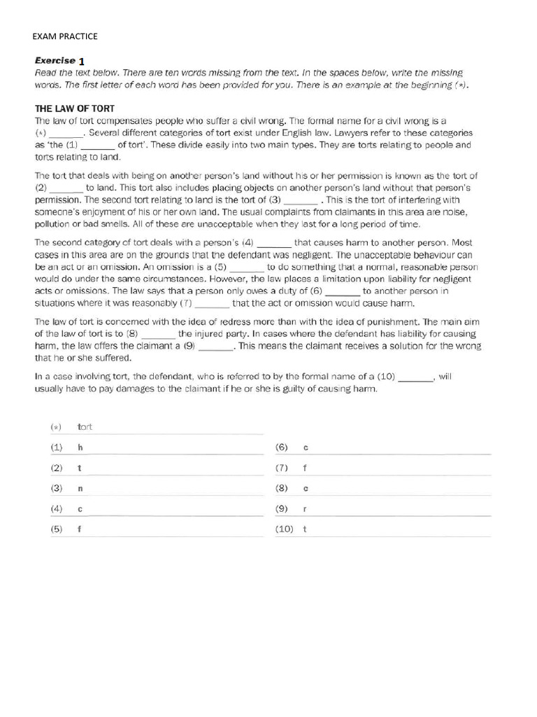 Project 5 - Review Torts + Fill in The Blanks | PDF