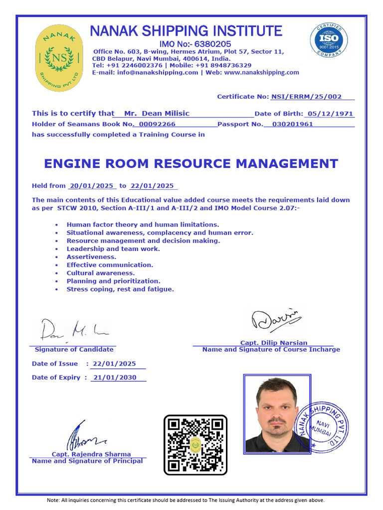 Engine Room Resource Management Certificate | PDF