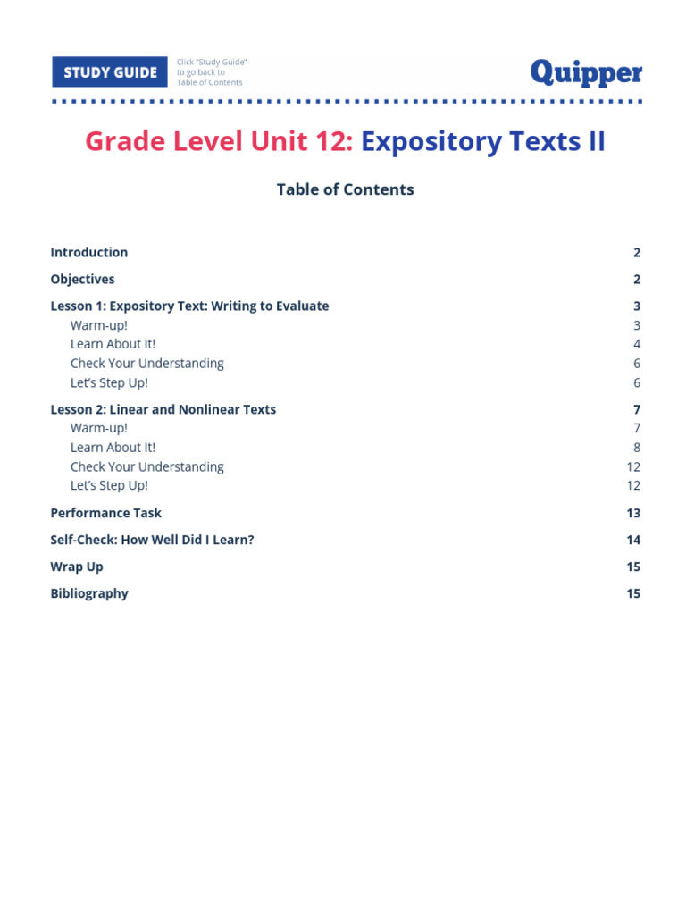 PDF - English Grade 8 - Unit 12 - Expository Texts II, 2 Topics | PDF ...