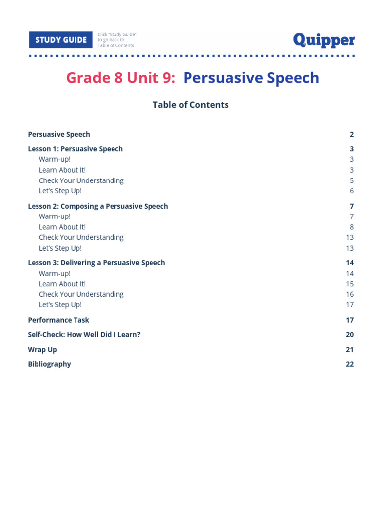 Grade 8 Guide to Persuasive Speech | PDF | Rhetoric | Argument