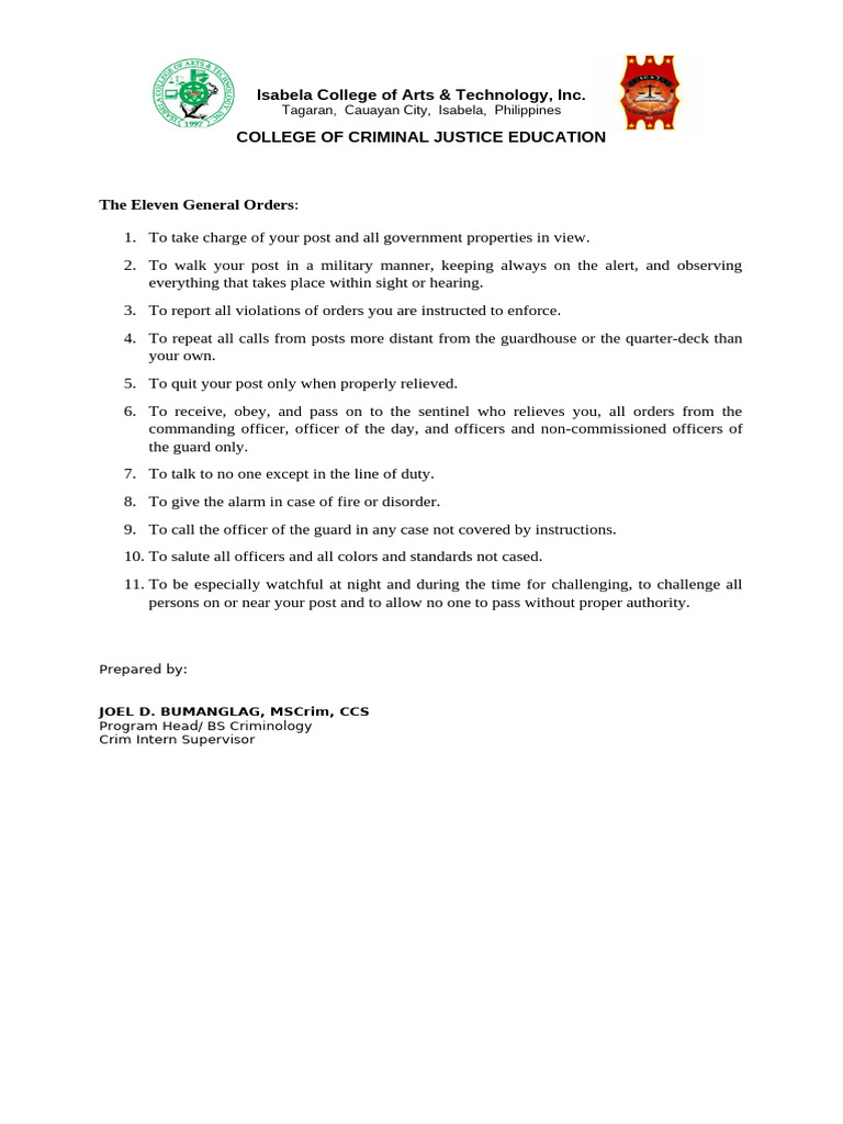 Eleven General Orders for Security Guards | PDF