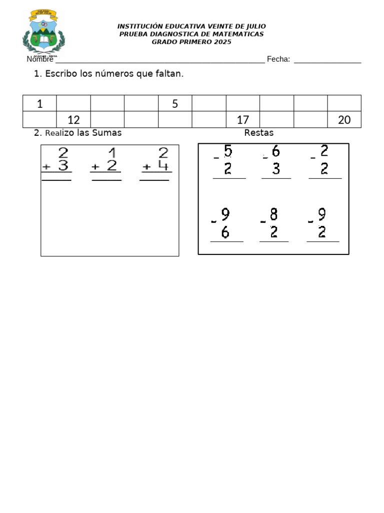 PRUEBA DIAGNOSTICA DE MATEMATICAS 2025 | PDF