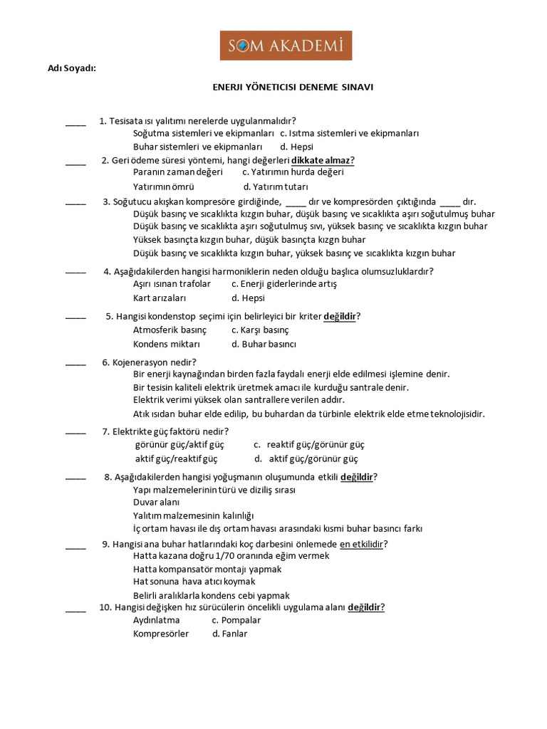 Ey Deneme Sinavi 100 Soru | PDF