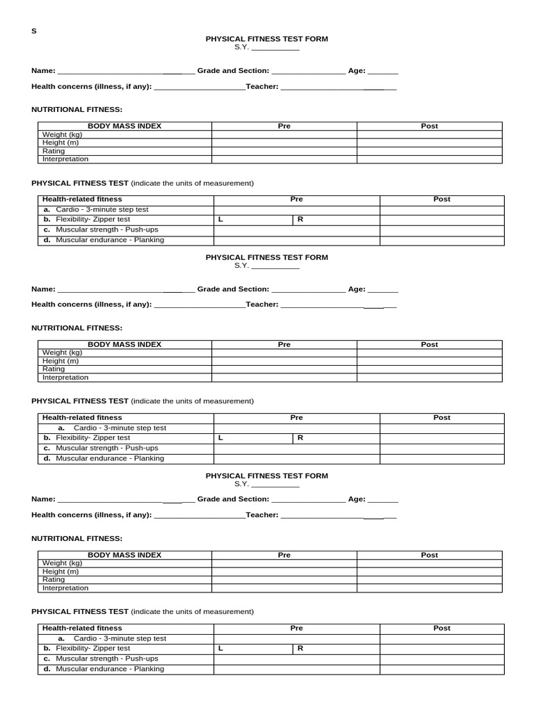 Physical-Fitness-Test-Form | PDF | Physical Fitness | Body Mass Index
