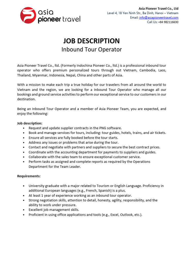 JD - Inbound Tour Operator - Asia Pioneer Travel (2025) | PDF | Business