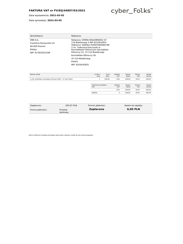 Invoice Inv Vat FV Eq 44897 03 2021 | PDF