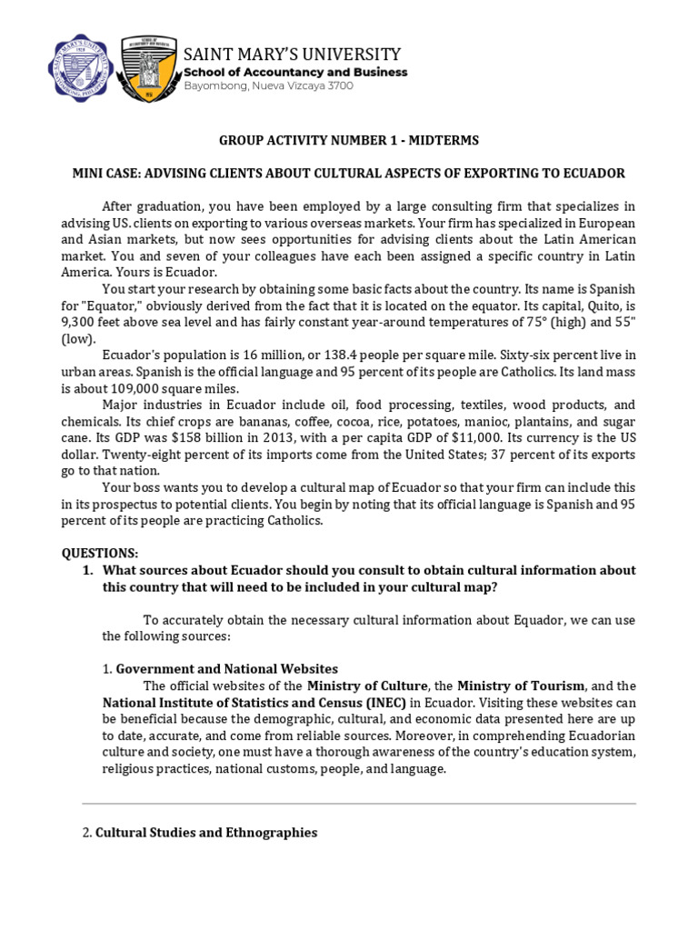 International Business and Trade Midterms - Activity 1 - No Name | PDF | Ecuador