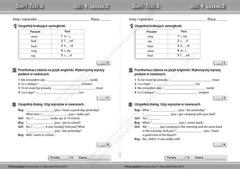 Short Tests Unit 4 Lesson 2 | PDF