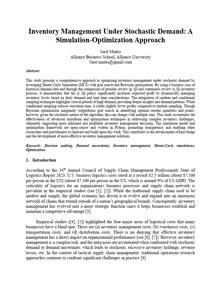 Inventory Management Under Stochastic Demand - A Sim Optimization | PDF ...