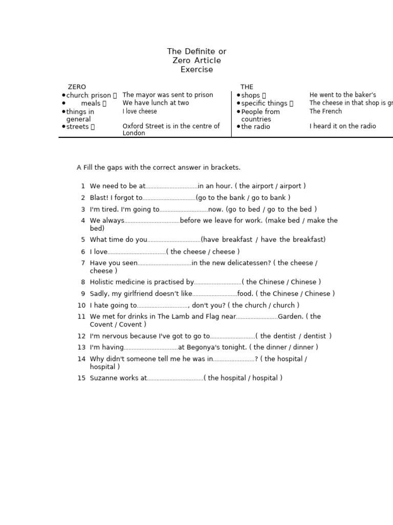 The Definite or Zero Article Exercise | PDF